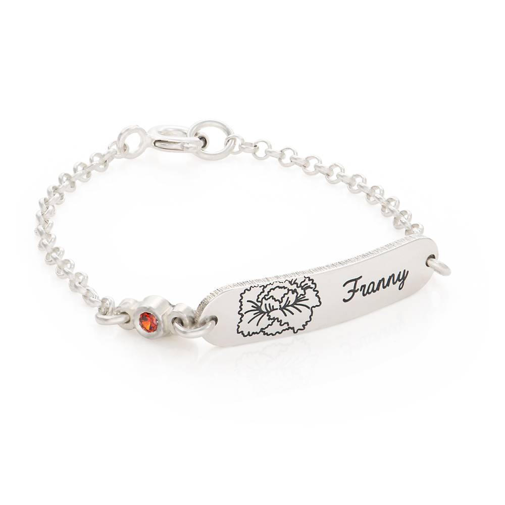 Lyla Baby Name Bracelet with Birth Flower and Stone in Sterling Silver ...