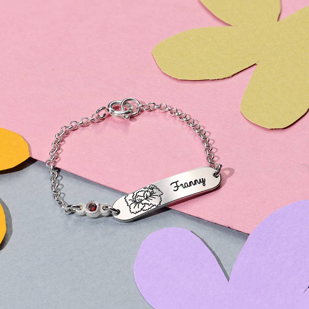 Lyla Baby Name Bracelet with Birth Flower and Stone in Sterling Silver ...