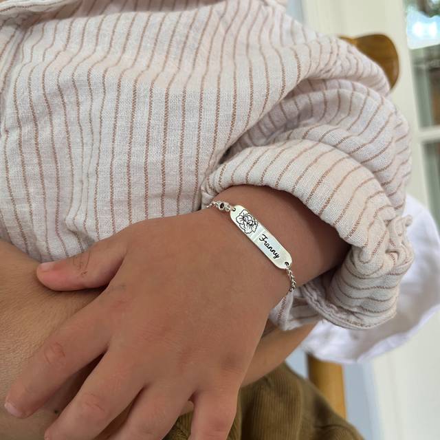 Lyla Baby Name Bracelet with Birth Flower and Stone in Sterling Silver ...