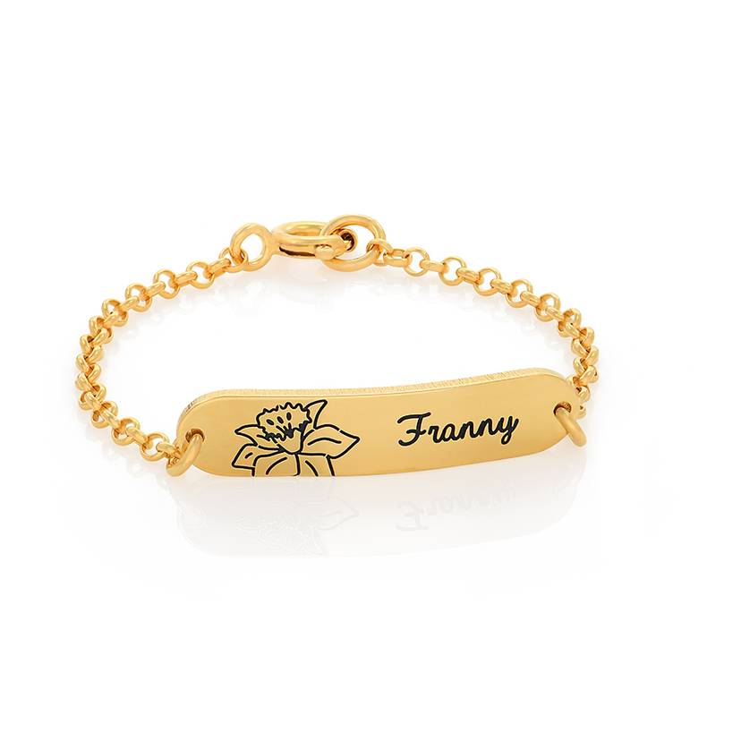 Lyla Baby Name Bracelet with Birth Flower in Gold Plating - Theo Grace