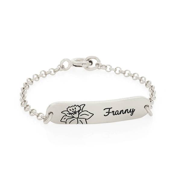 Lyla Baby Name Bracelet with Birth Flower in Sterling Silver - Theo Grace