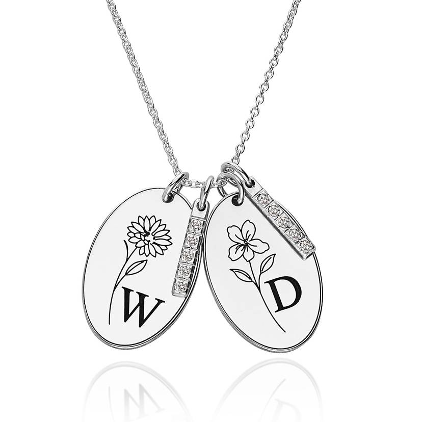 Prairie Birth Flower and Birthstones Initial Necklace in Sterling ...