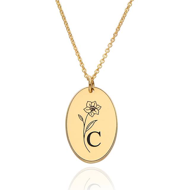 Prairie Birth Flower Initial Necklace in Gold Plating - Theo Grace