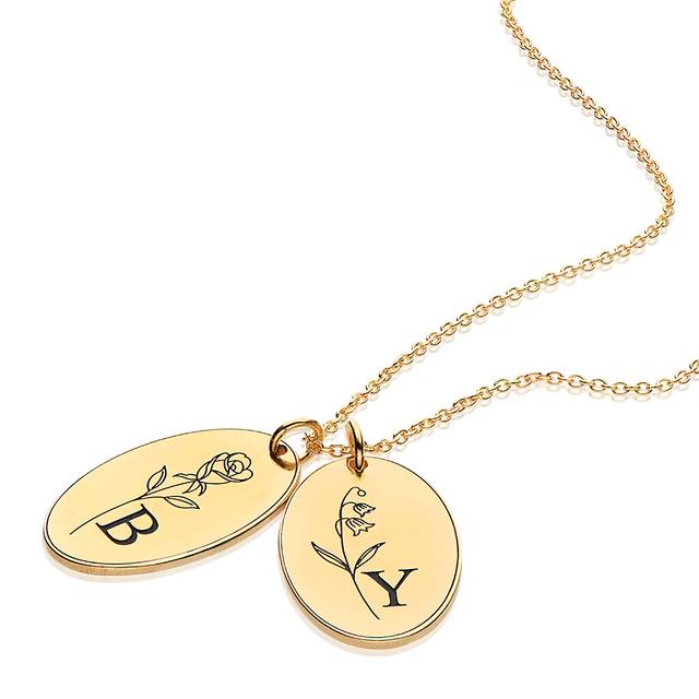 Prairie Birth Flower Initial Necklace in Gold Plating - Theo Grace