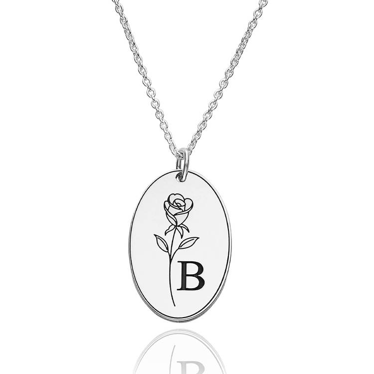 Prairie Birth Flower Initial Necklace in Sterling Silver - Theo Grace
