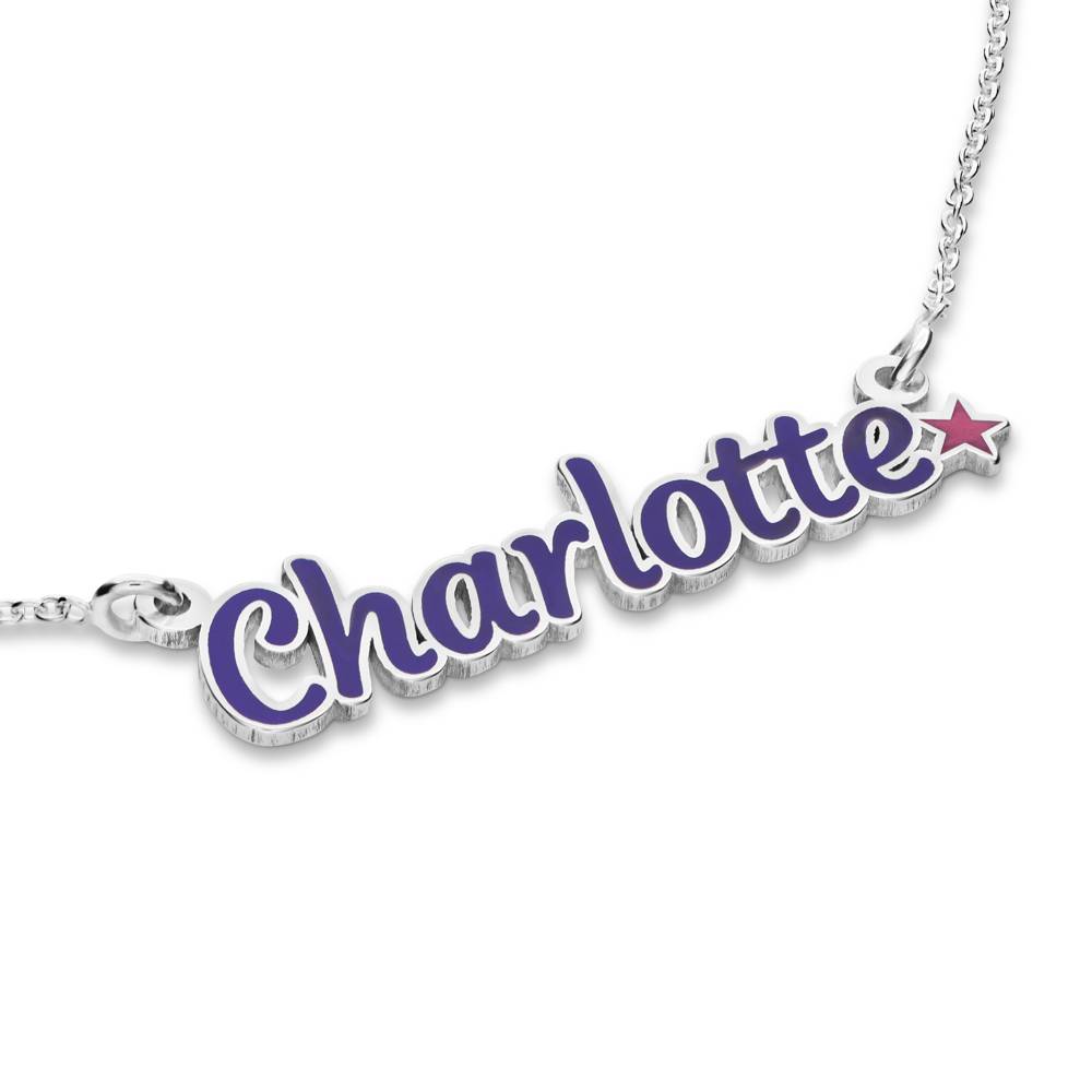 Mini Twinkle Girls Enamel Name Necklace in Sterling Silver - Theo Grace