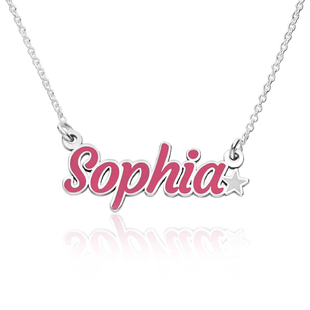 Mini Twinkle Girls Enamel Name Necklace in Sterling Silver - Theo Grace