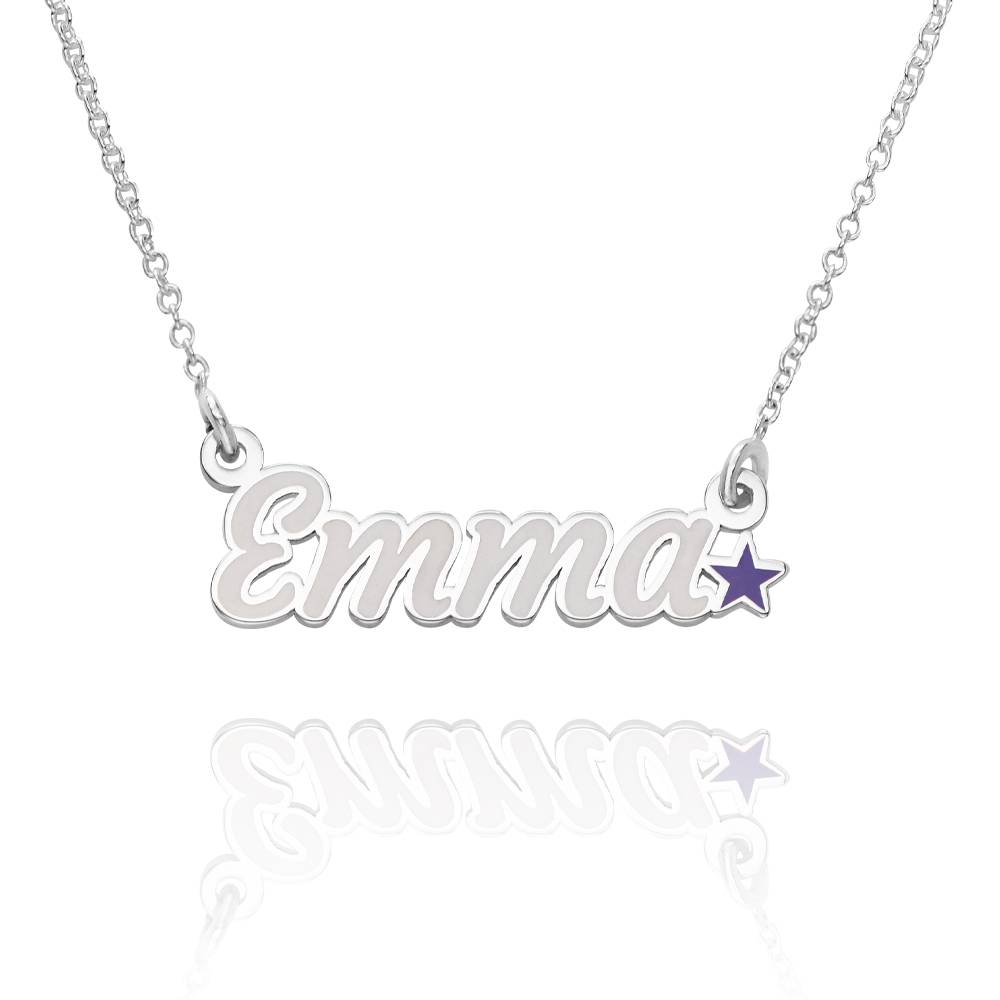 Mini Twinkle Girls Enamel Name Necklace in Sterling Silver - Theo Grace