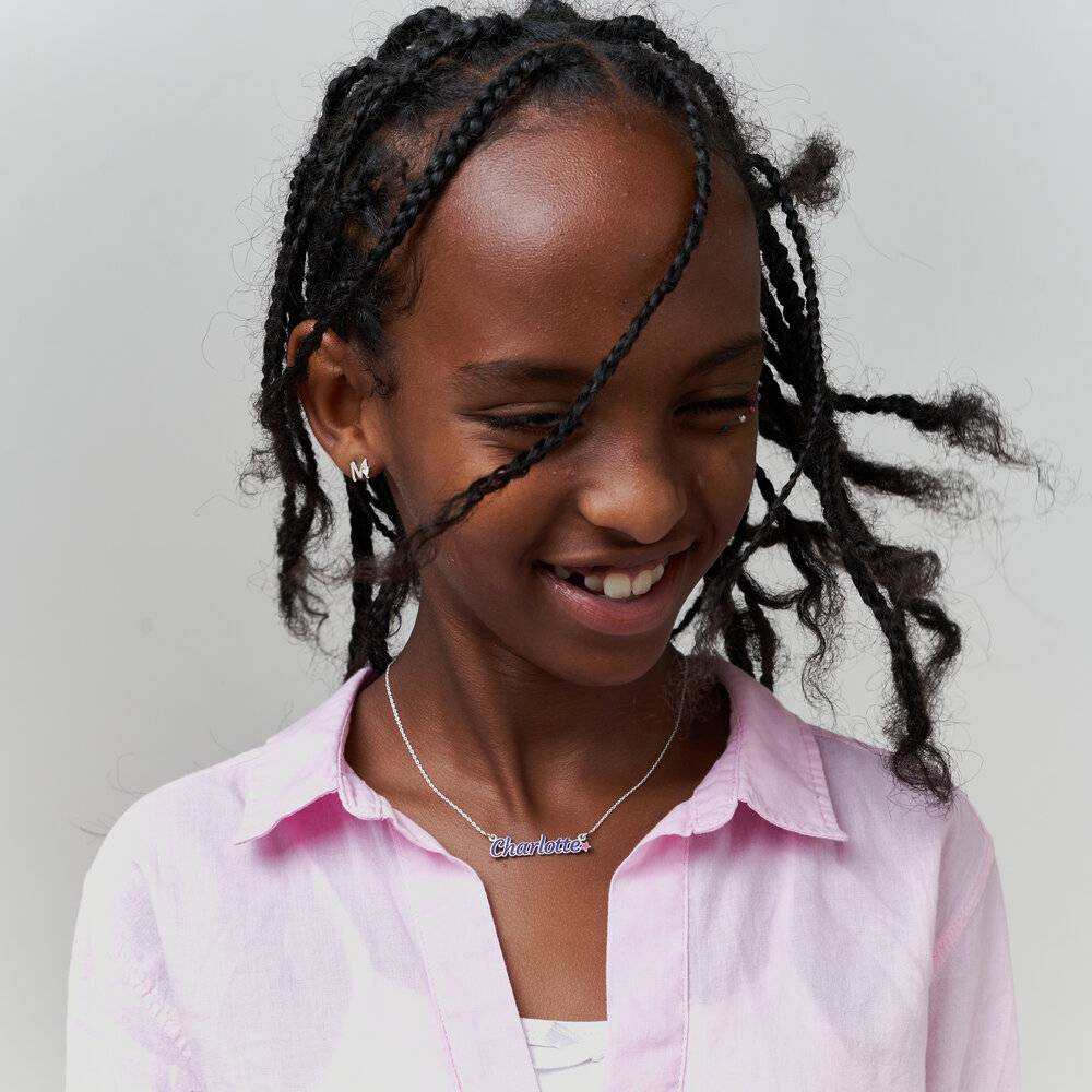 Mini Twinkle Girls Enamel Name Necklace in Sterling Silver - Theo Grace