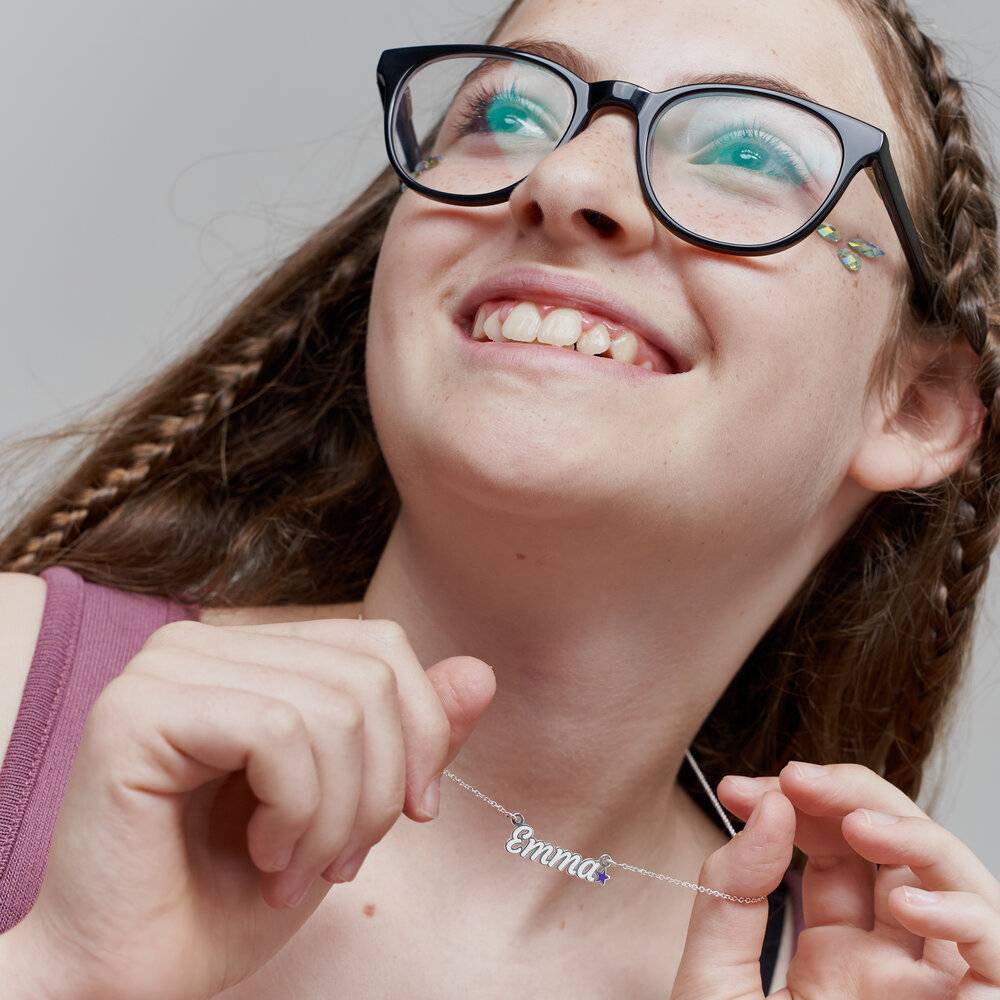 Mini Twinkle Girls Enamel Name Necklace in Sterling Silver - Theo Grace