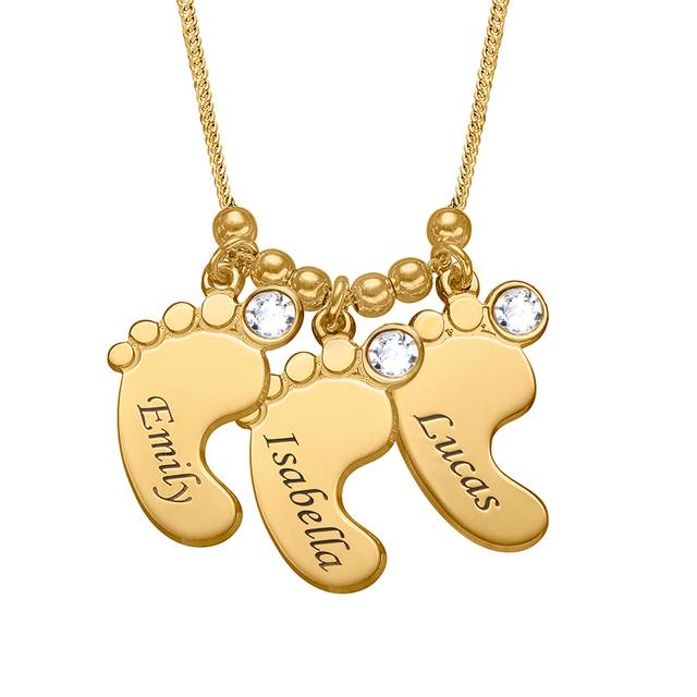 Mom Jewelry - Baby Feet Necklace with Birthstones in Gold Vermeil ...