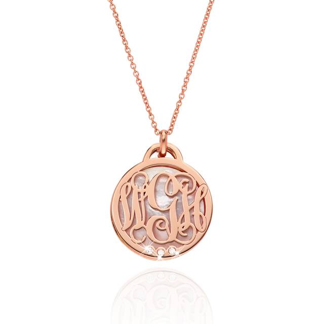 Monogram Initials Necklace with Semi-Precious Stone and Diamonds in ...