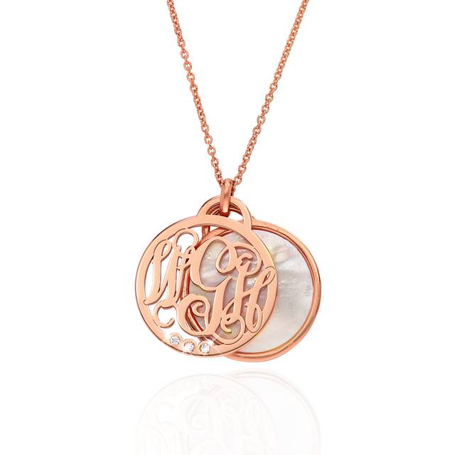 Monogram Initials Necklace with Semi-Precious Stone and Diamonds in 18K ...