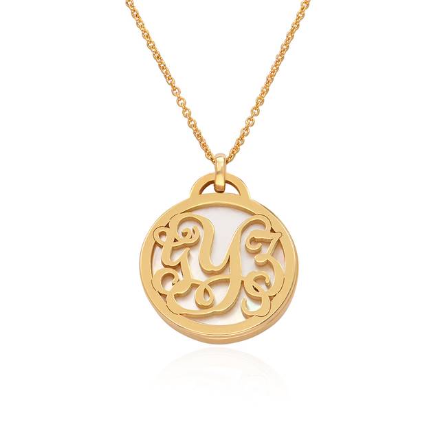 Monogram Initials Necklace with Semi Precious Stone in 10K Solid Yellow ...