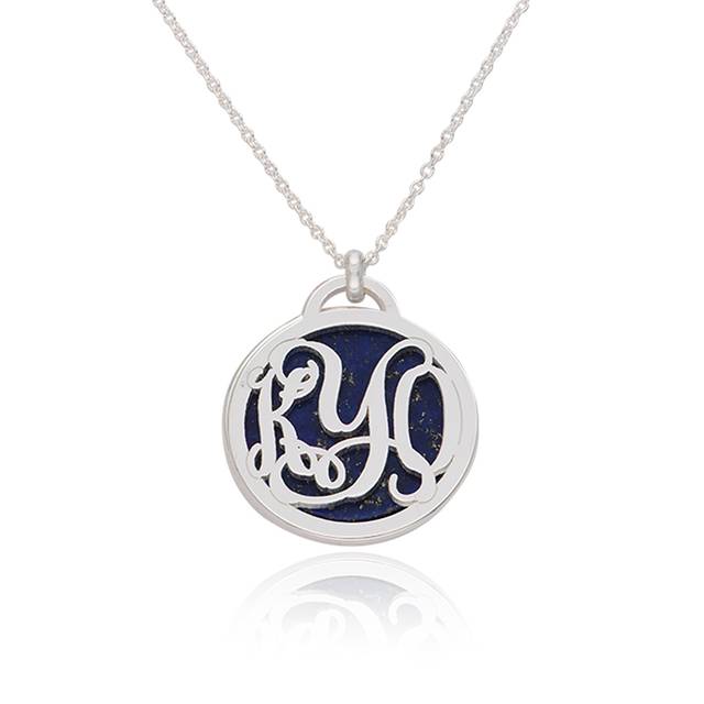 Monogram Initials Necklace with Semi Precious Stone in Sterling Silver ...