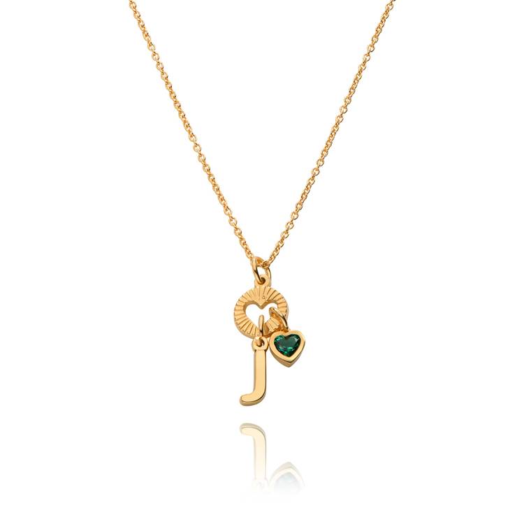 Noel Initial Necklace with Precious Heart Stone in Gold Vermeil - Theo ...