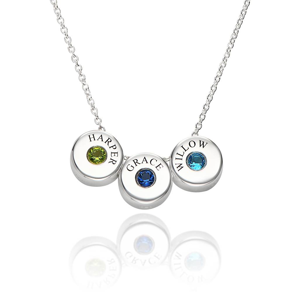 Nova Birthstone Necklace with Engraved Names in Sterling Silver - Theo ...