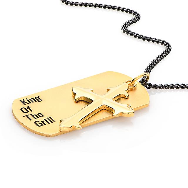 Personalized Cross Dog Tag Necklace for Men in Gold Plating - Theo Grace