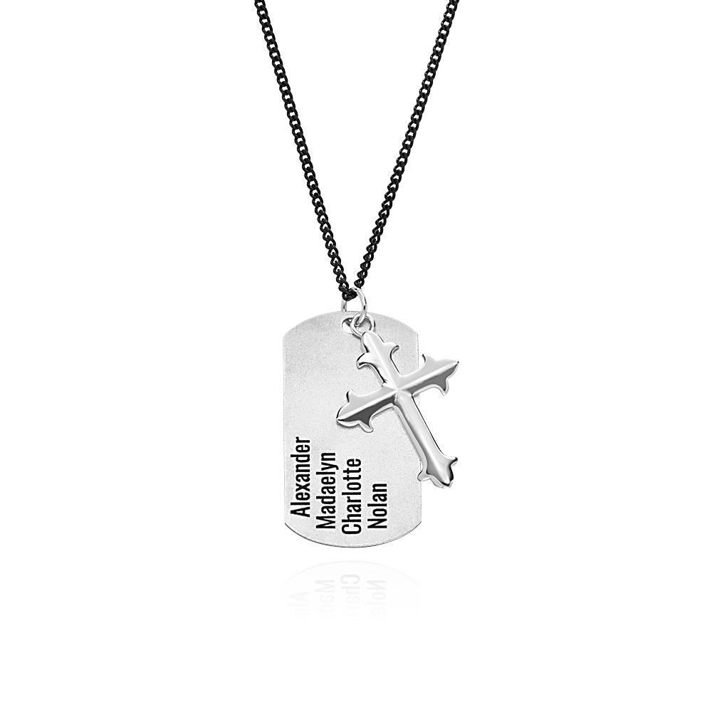 Personalized Cross Dog Tag Necklace for Men in Sterling Silver - Theo Grace