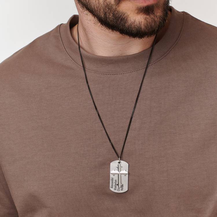 Personalized Cross Dog Tag Necklace for Men in Sterling Silver - Theo Grace