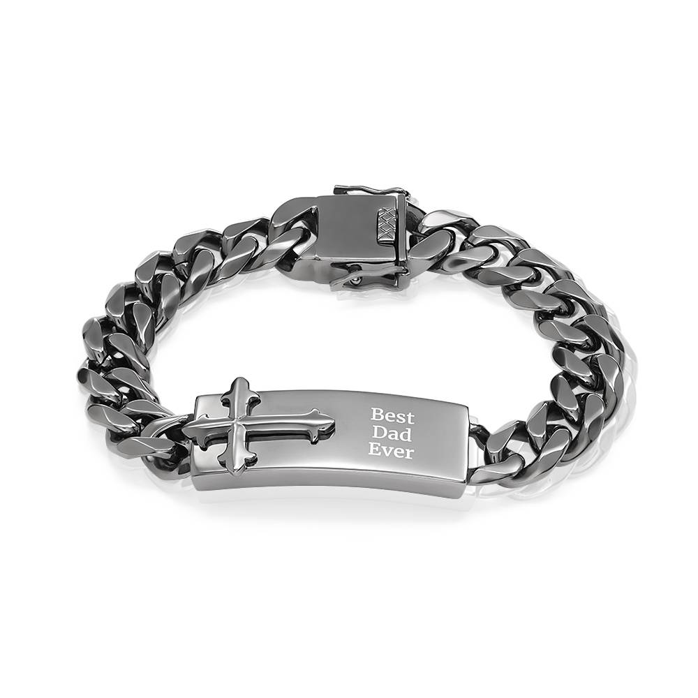 Personalized Cross ID Bracelet for Men in Gunmetal - Theo Grace
