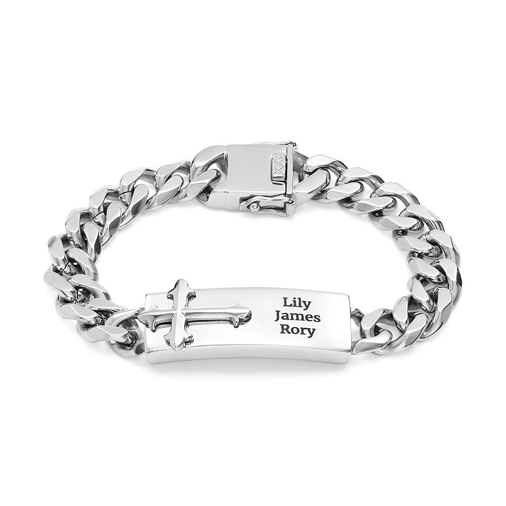 Personalized Cross ID Bracelet for Men in Stainless Steel - Theo Grace