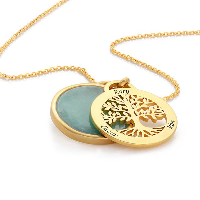 Personalized Family Tree Necklace with Semi-Precious Stone in 18K Gold ...