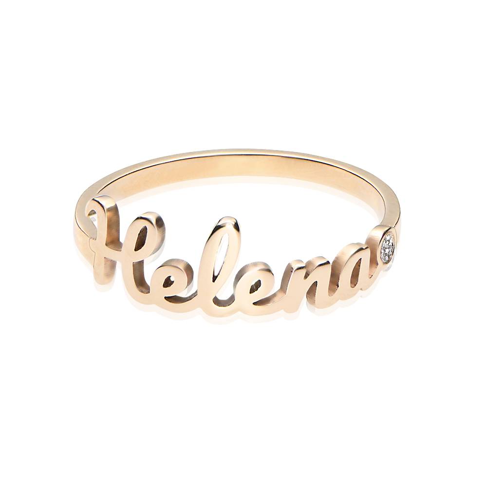 Script Name Ring with Diamond in 14K Solid Yellow Gold - Theo Grace ...