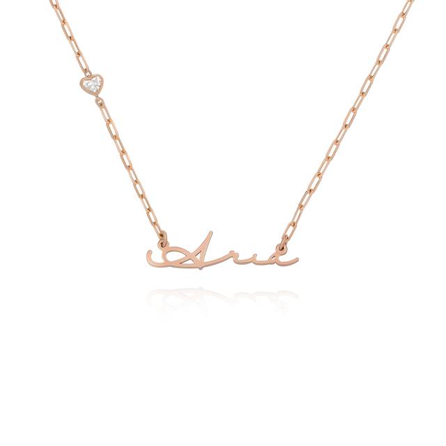Signature Link Chain Name Necklace with Heart Diamond in Rose Gold ...