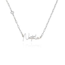 Signature Link Chain Name Necklace with Heart Diamond in Sterling ...