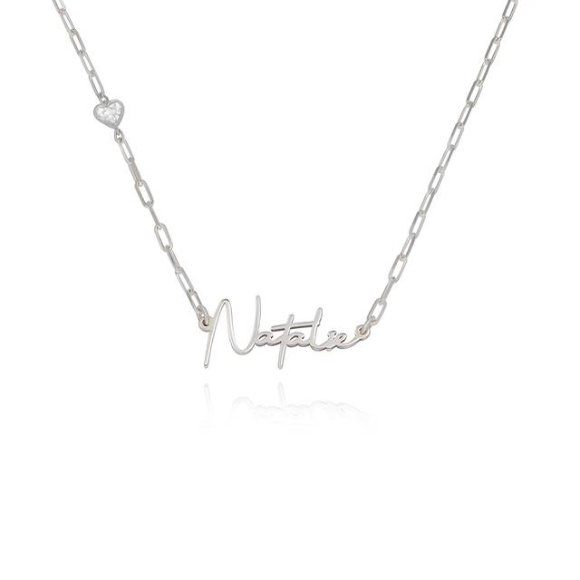 Signature Link Chain Name Necklace with Heart Diamond in Sterling ...