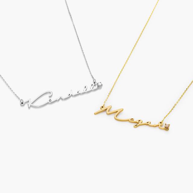Signature Style Name Necklace with Diamond in Sterling Silver - Theo Grace