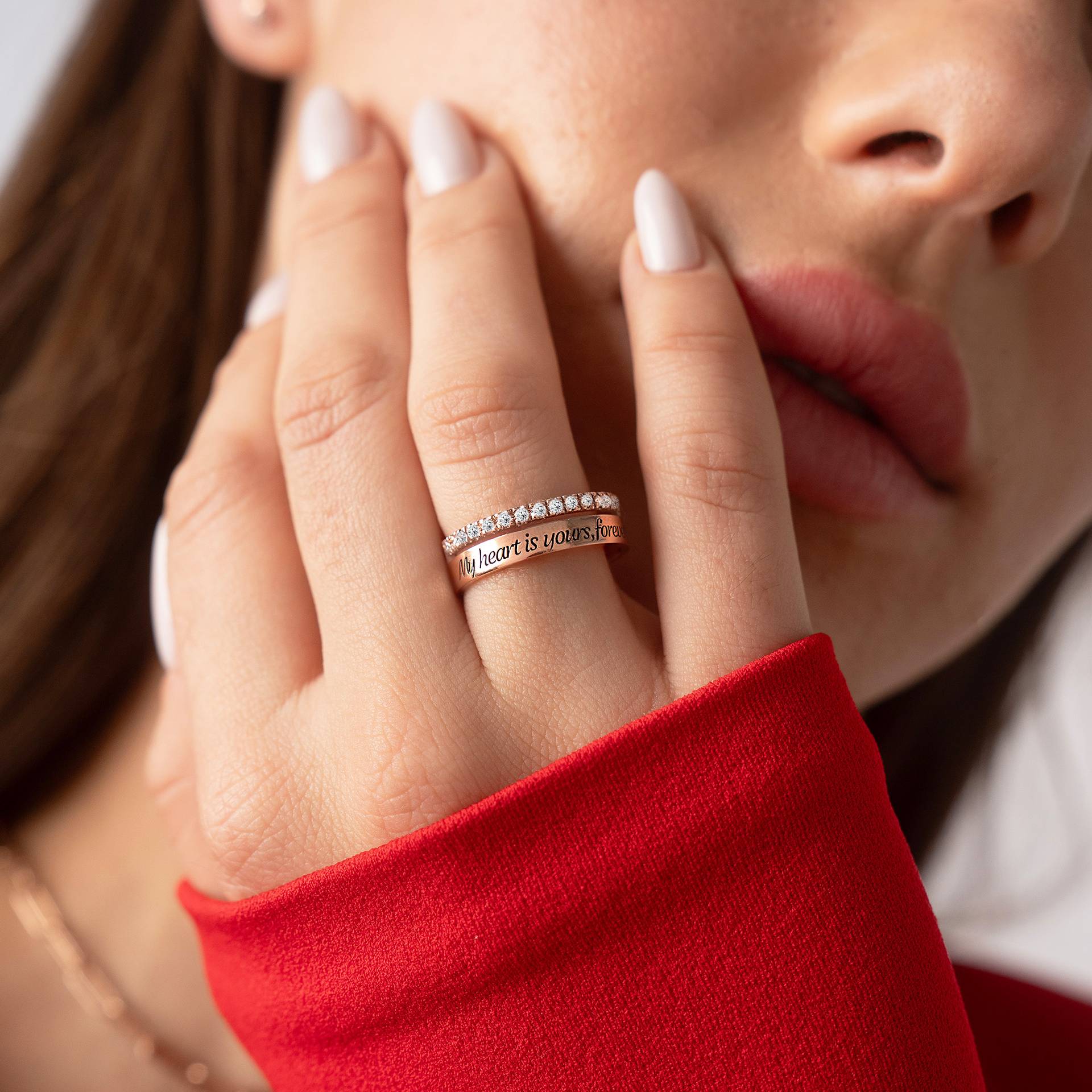 Sofia Double Band Ring with 0.15CT Diamonds in Rose Gold Plating - Theo ...