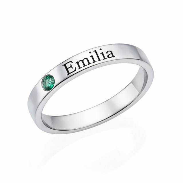 Stackable Birthstone Name Ring in Silver - Theo Grace