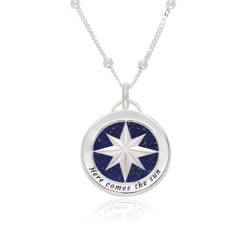 Engraved Compass Necklace with Semi-Precious Stone in Sterling Silver ...