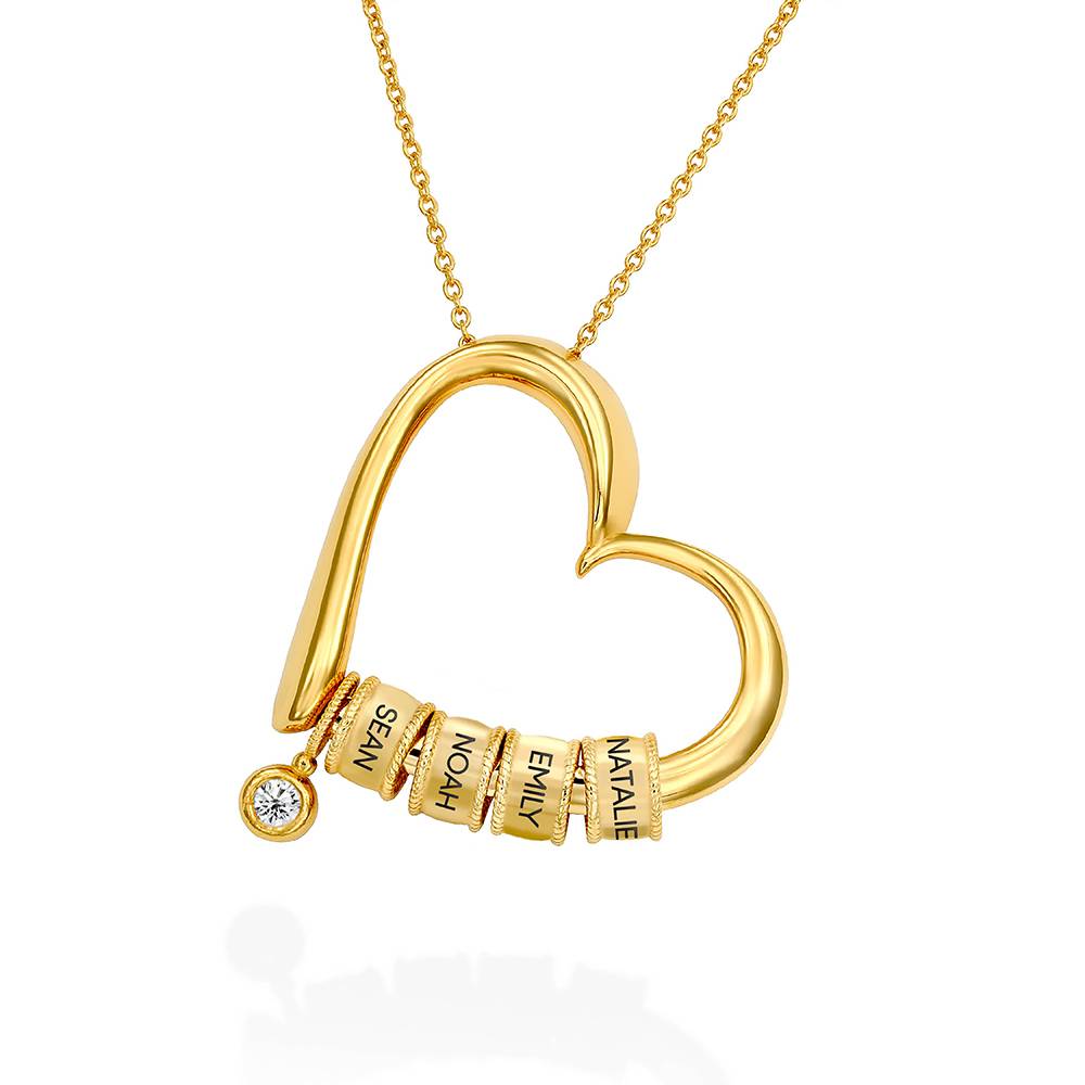 Charming Heart Necklace with Engraved Beads & 0.10CT Diamond in Gold ...