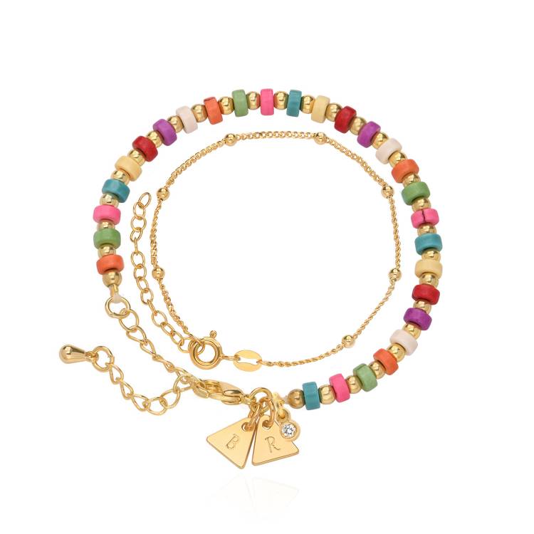 Tropical Layered Beaded Bracelet / Anklet with Initials and 0.05CT ...