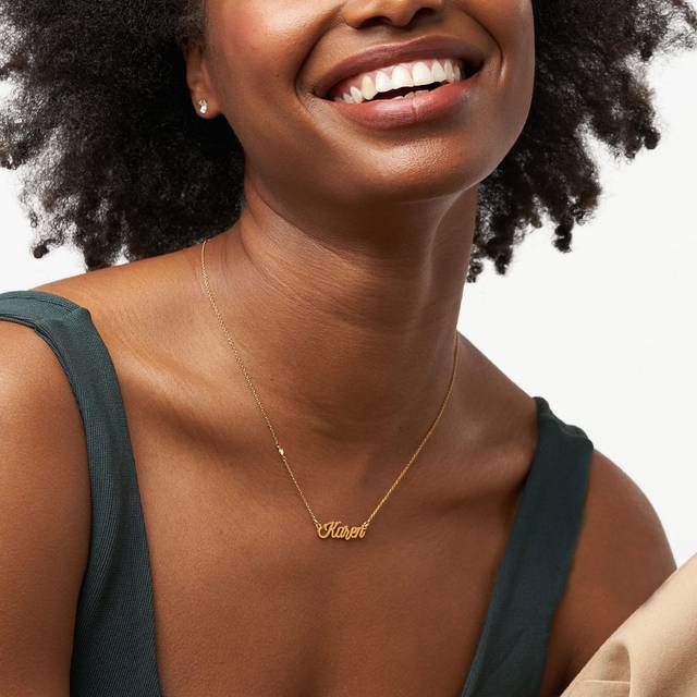 Twirl Script Name Necklace with Diamond in Gold Plating - Theo Grace