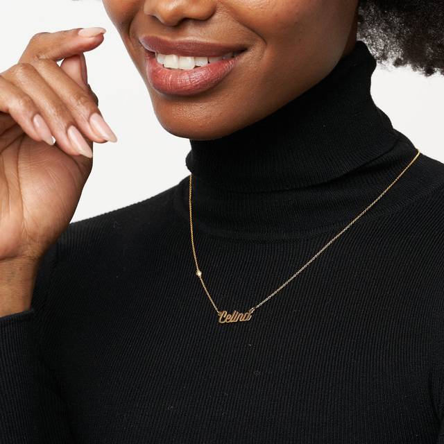 Twirl Script Name Necklace with Diamond in Gold Vermeil - Theo Grace