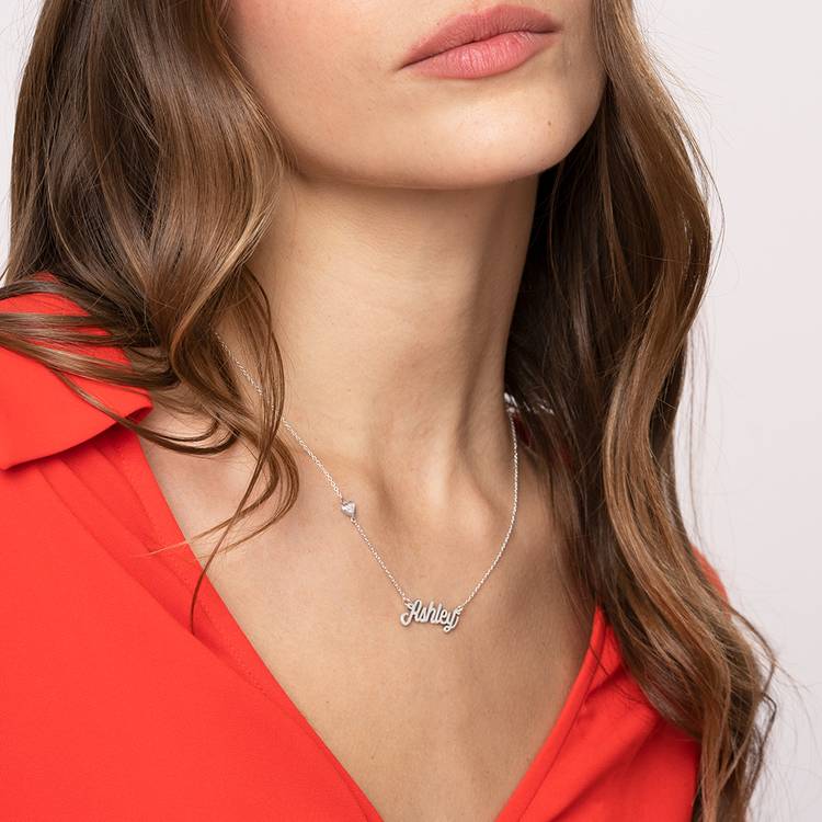 Twirl Script Name Necklace with Heart Diamond in Sterling Silver - Theo ...