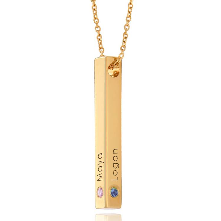 Totem 3D Bar Necklace with Birthstones in Gold Finish - Theo Grace
