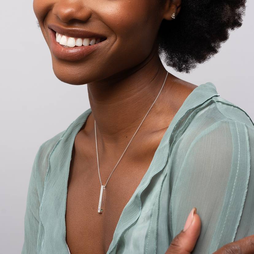 Totem 3D Bar Necklace with Birthstones in Silver Finish - Theo Grace