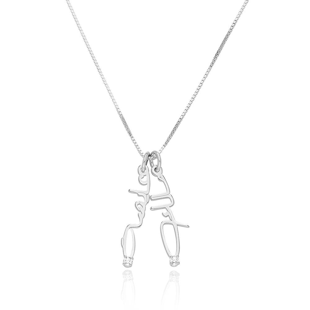 Vertical Cursive Arabic Name Necklace with Diamond in Sterling Silver ...
