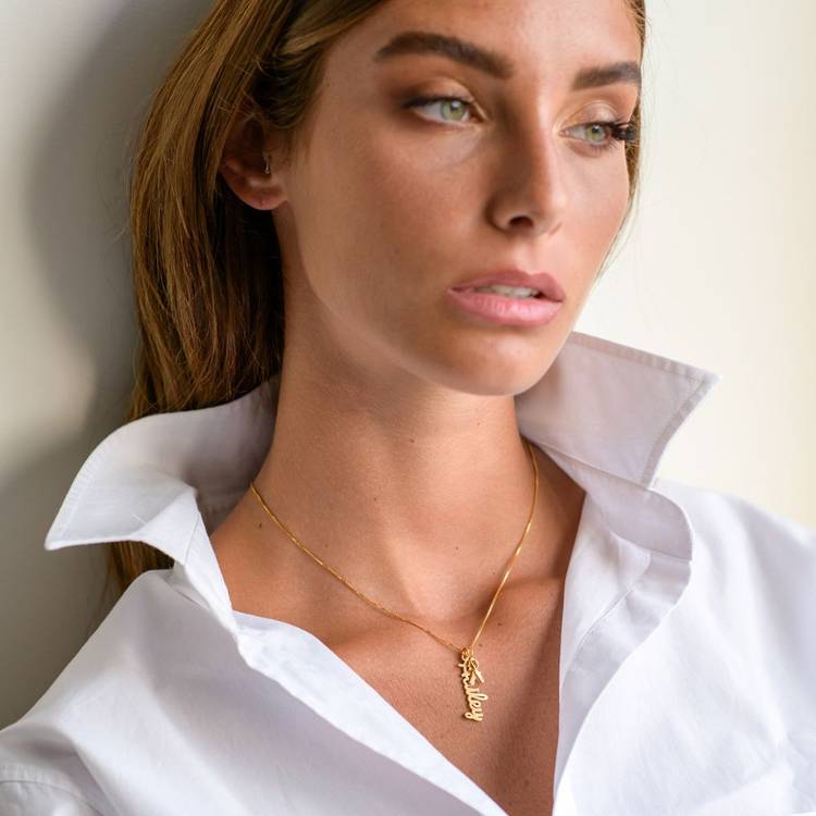 Vertical Cursive Name Necklace in Gold Plating - Theo Grace