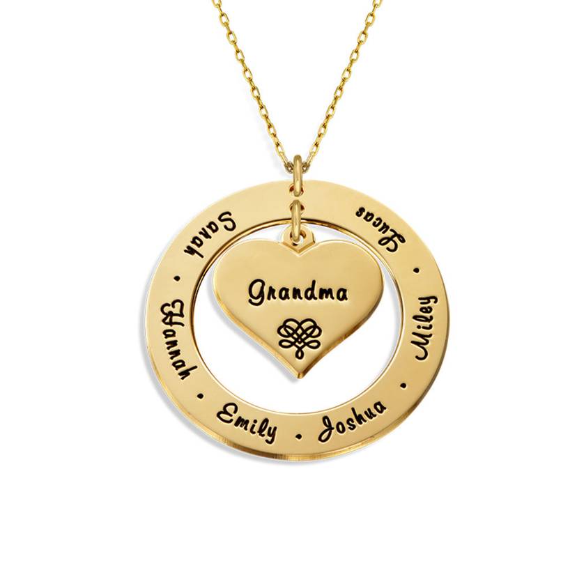 Grandmother / Mother Necklace with Engravings in 10K Solid Yellow Gold ...