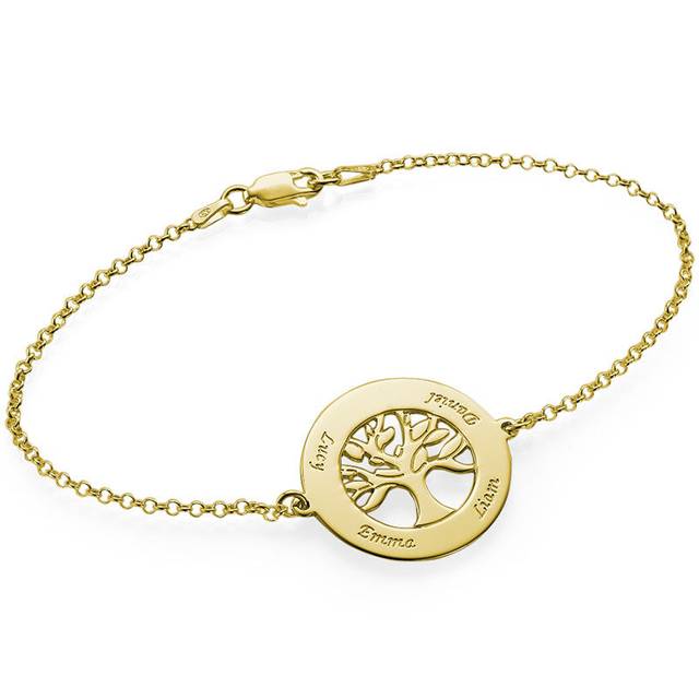 Family Tree Bracelet with Engraving in 14K Solid Yellow Gold - Theo Grace