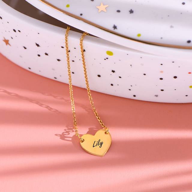 Engraved Heart Necklace in 18K Gold Plating - Theo Grace