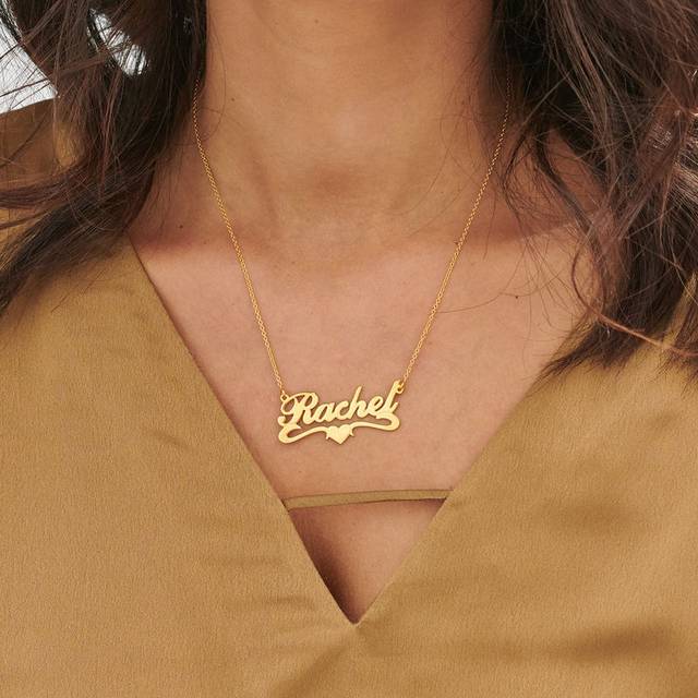 Double Thickness Underline Heart Name Necklace in Gold Plating - Theo Grace