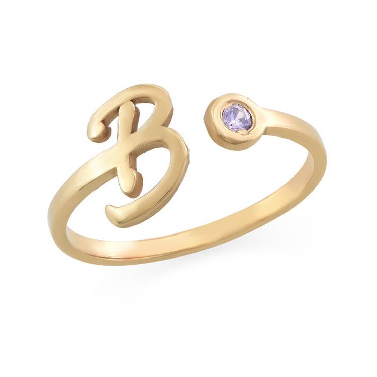 Initial Open Promise Ring with Birthstone in 18K Gold Plating - Theo ...