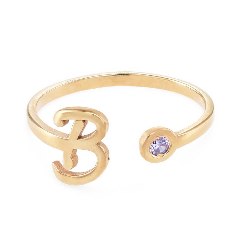 Initial Open Promise Ring with Birthstone in 18K Gold Plating - Theo ...
